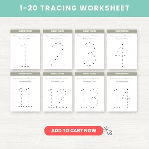 Number Tracing Worksheets 0-20 Printable, Preschool & Kindergarten Math ...
