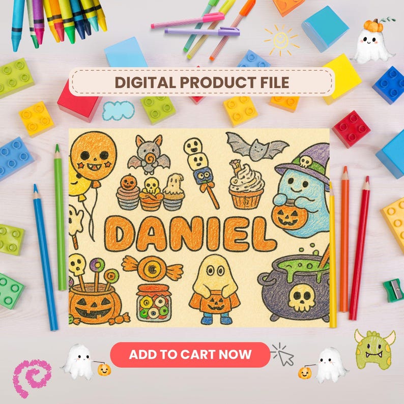 Personalized Halloween Placemat Printable, Trick or Treat Coloring Mat ...