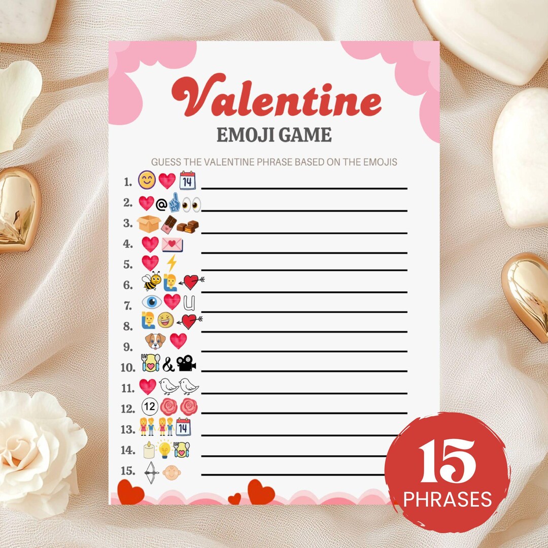 Valentine Emoji Game Printable, Guess the Phrase Valentines Party Game ...