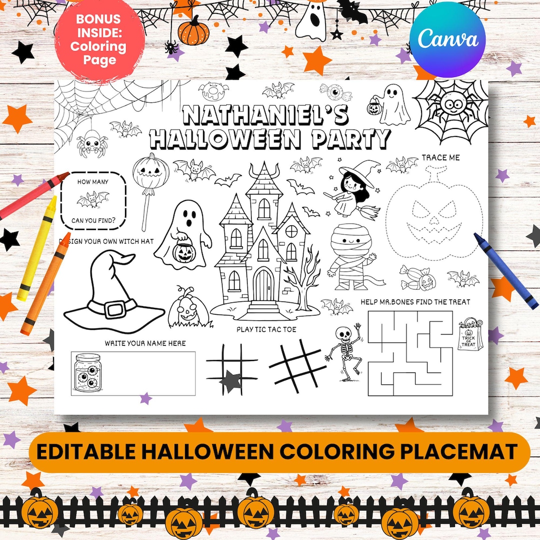 Editable Halloween Activity Placemat Printable, Halloween Coloring ...