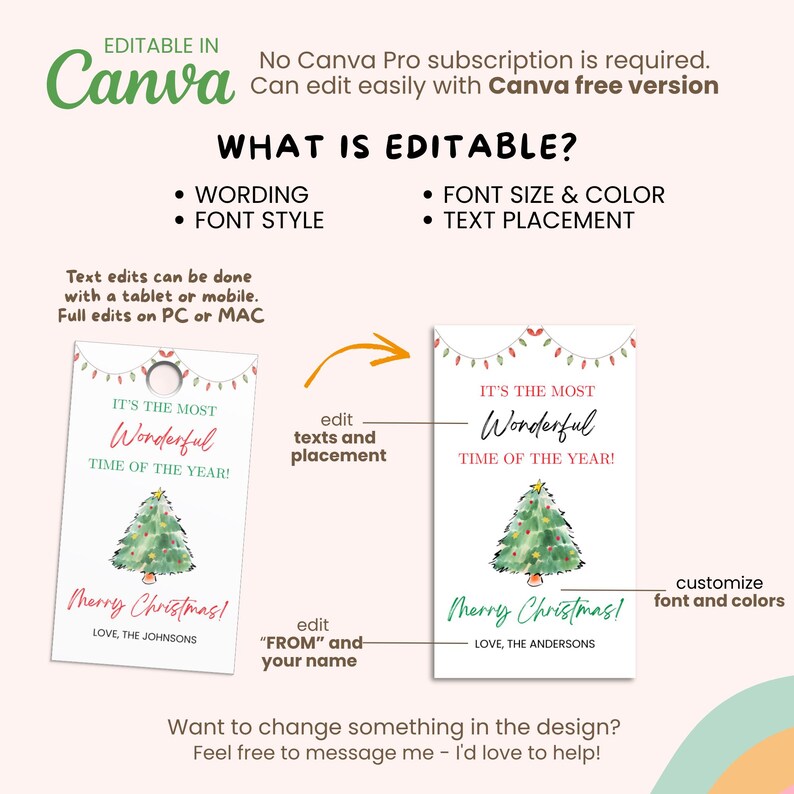 Editable Christmas Tag Template It’s the Most Wonderful Time, Printable ...