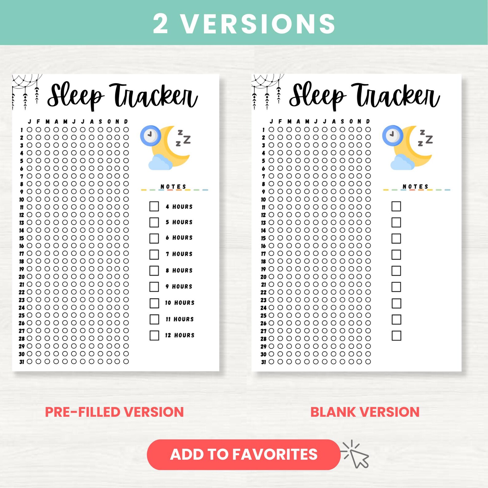Yearly Sleep Tracker Printable, Sleep Log & Sleep Cycle Chart, Monthly ...