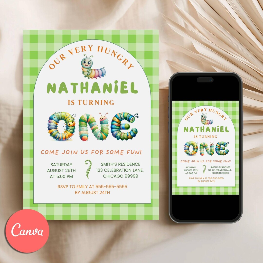 Editable Very Hungry Caterpillar First Birthday Invitation, Kid ...
