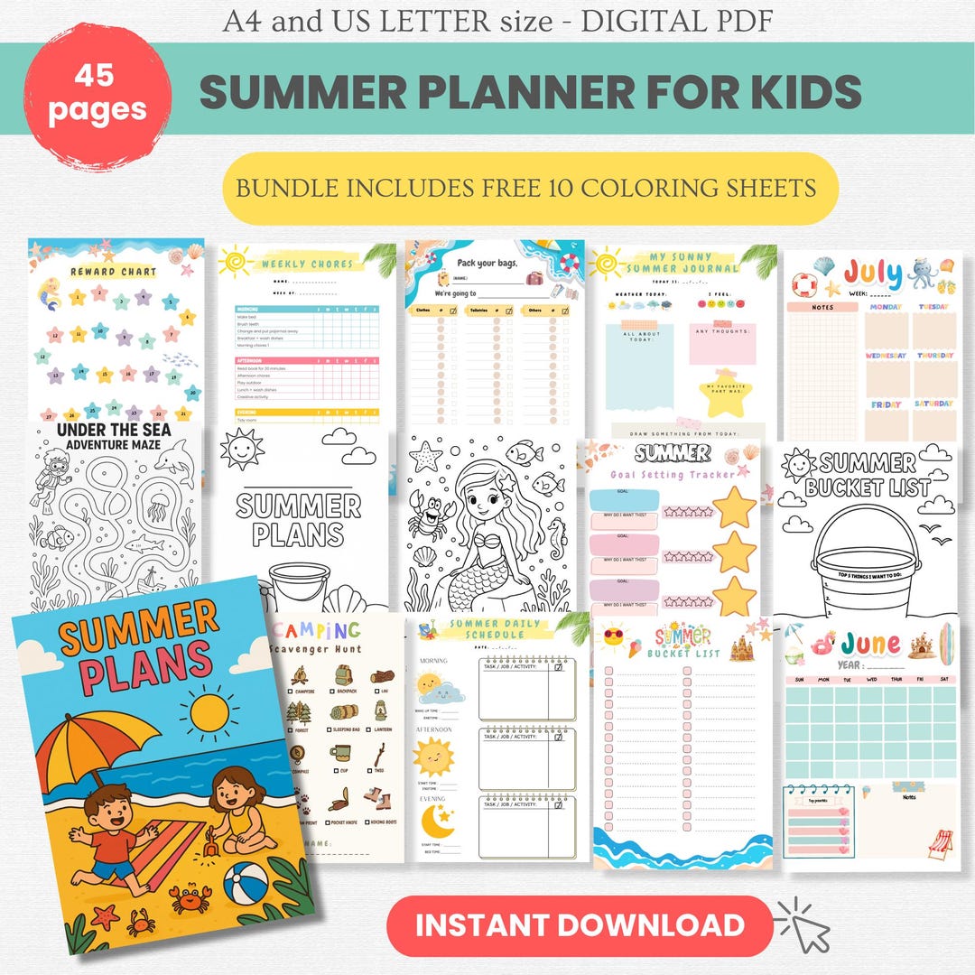 Printable Kids Summer Planner 2025 Bundle, Summer Activities, Chore ...