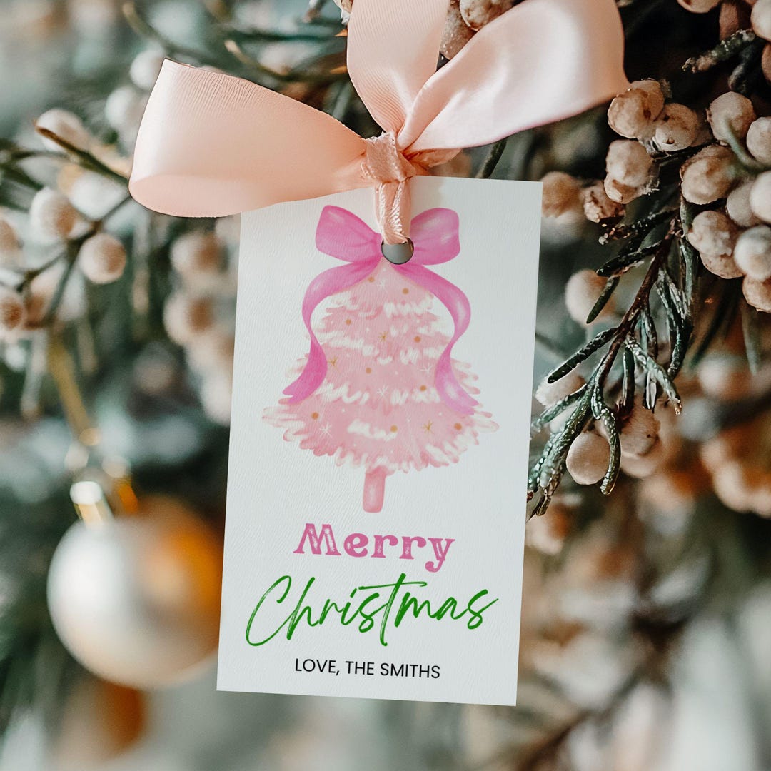 Editable Christmas Gift Tags Template, Pink Holiday Tags, Printable ...