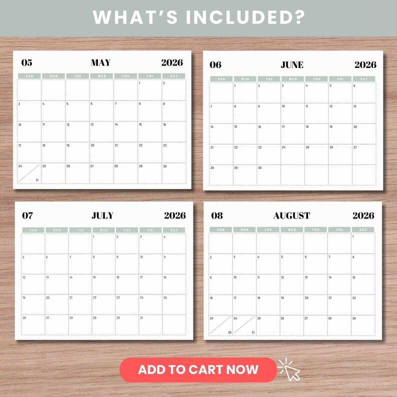 2026 Monthly Calendar Printable, Landscape Minimalist Planner ...