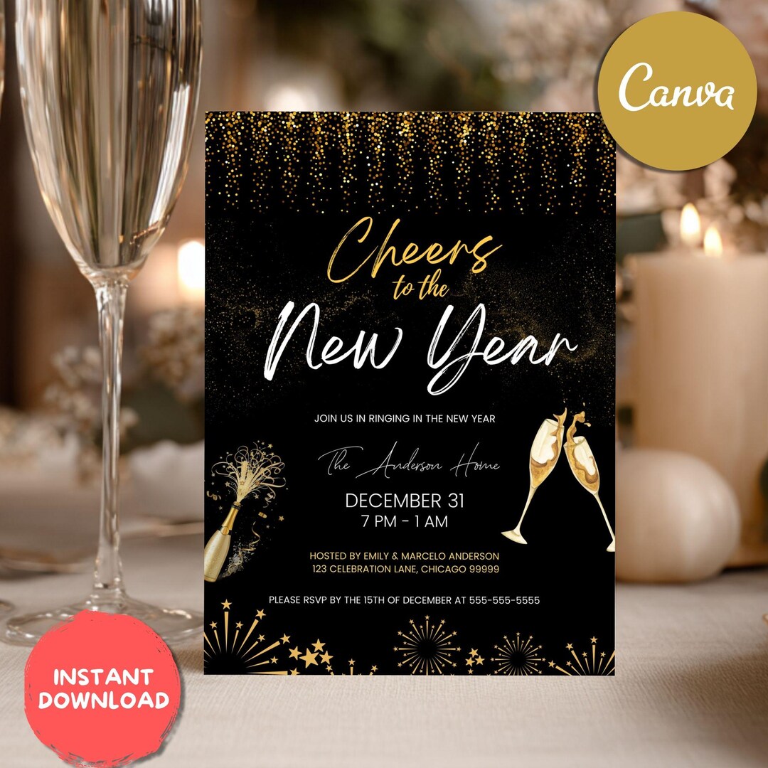 2026 Editable New Year Party Invitation Template, Cheers to the New ...