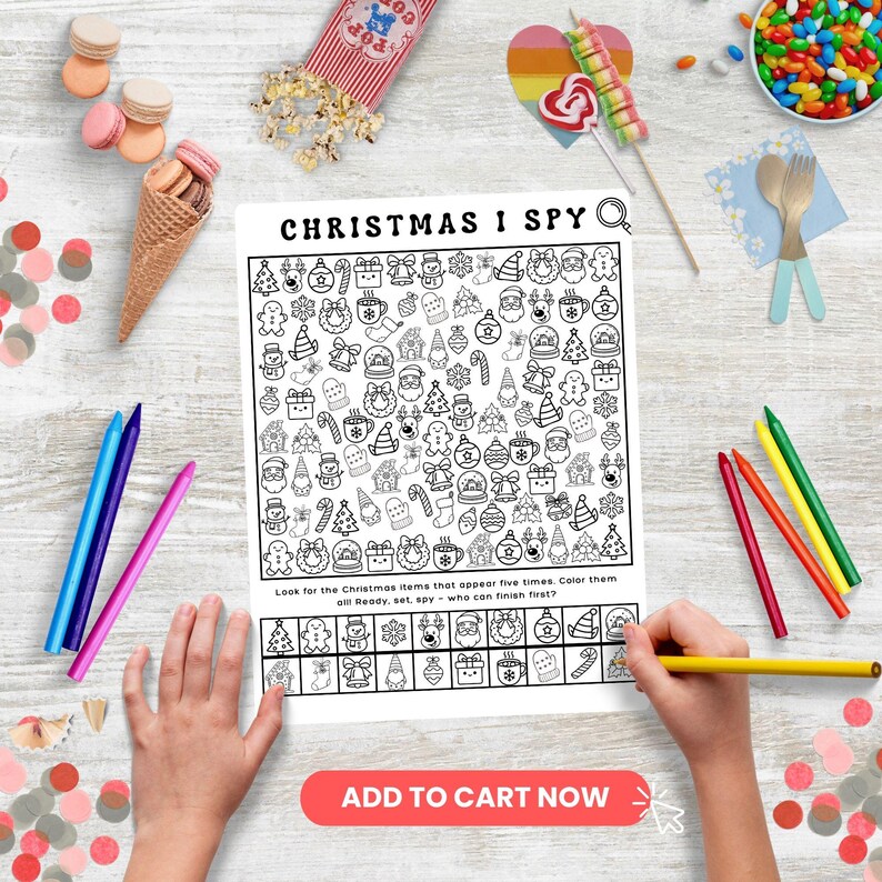 Christmas I Spy Printable Coloring Worksheets, Kids Holiday Seek and ...