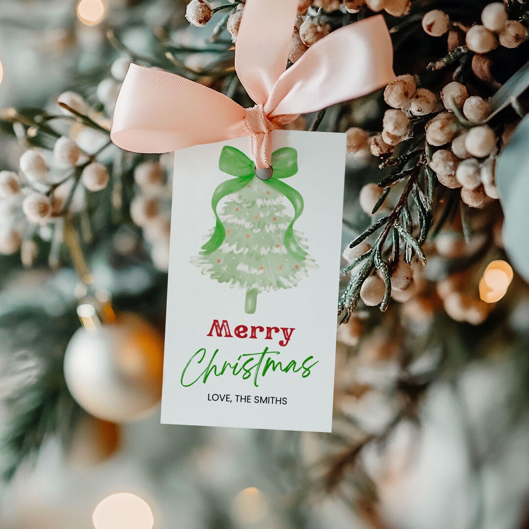 Editable Christmas Gift Tags Template, Green Tree, Printable Holiday ...