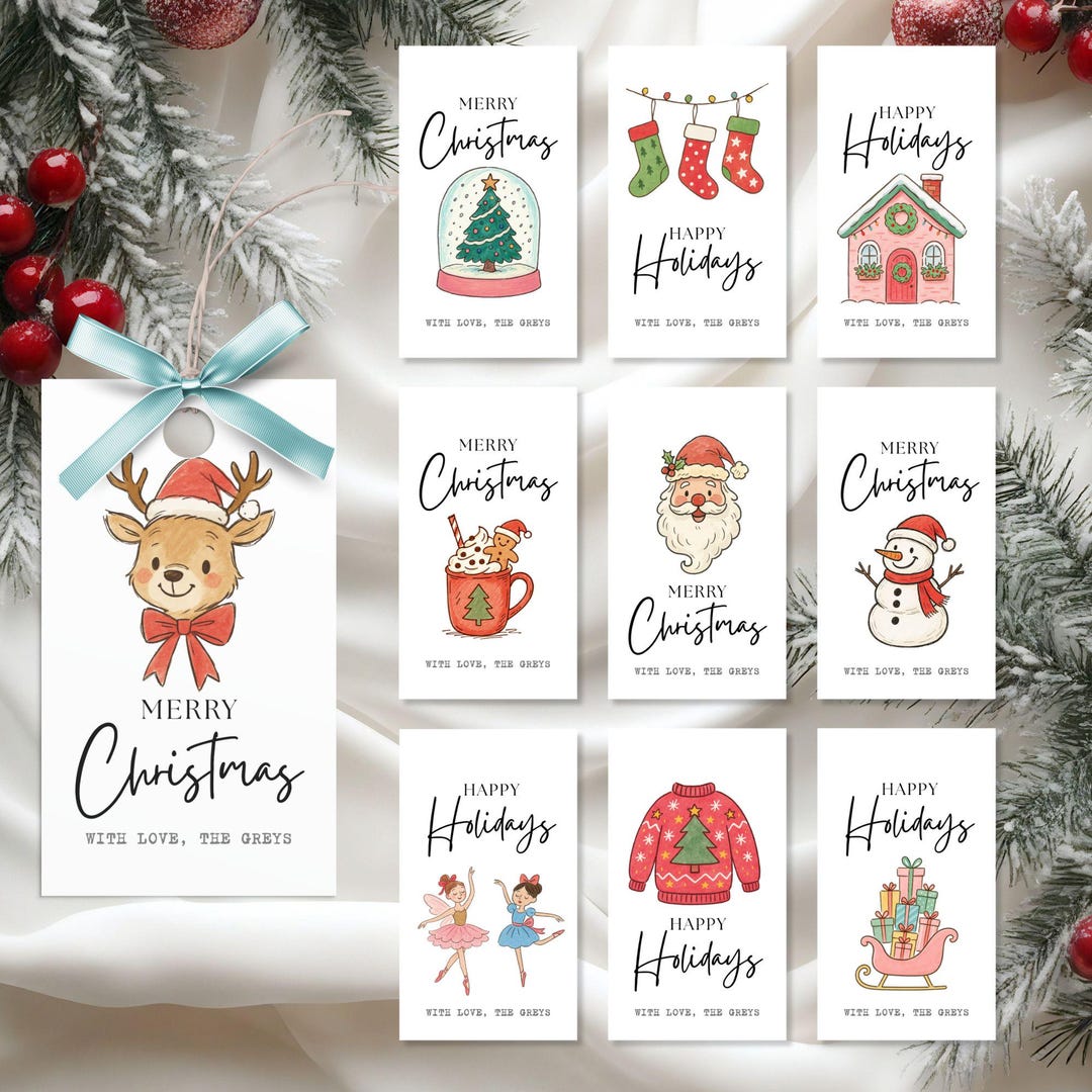 Editable Christmas Gift Tags, Ten Printable Holiday Bundle, DIY Canva ...