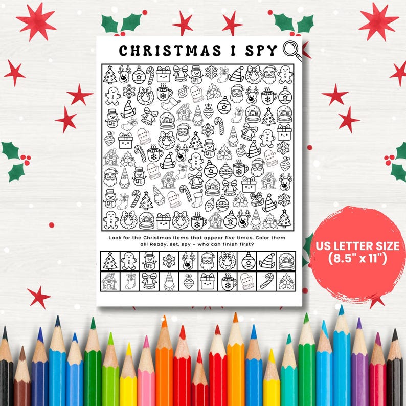 Christmas I Spy Printable Coloring Worksheets, Kids Holiday Seek and ...