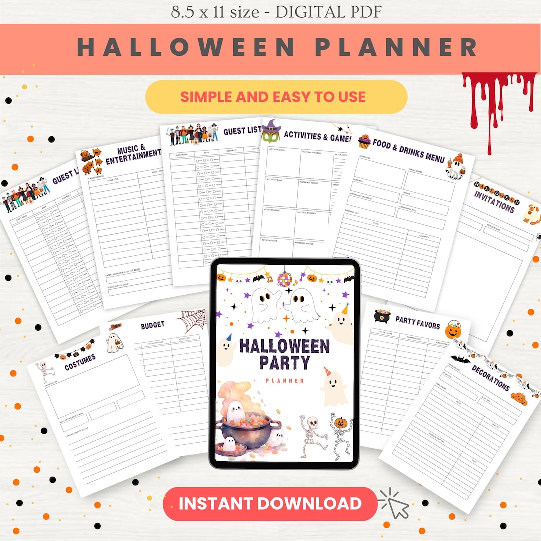 Halloween Party Planner Printable, Halloween Costume and Meal Planner ...