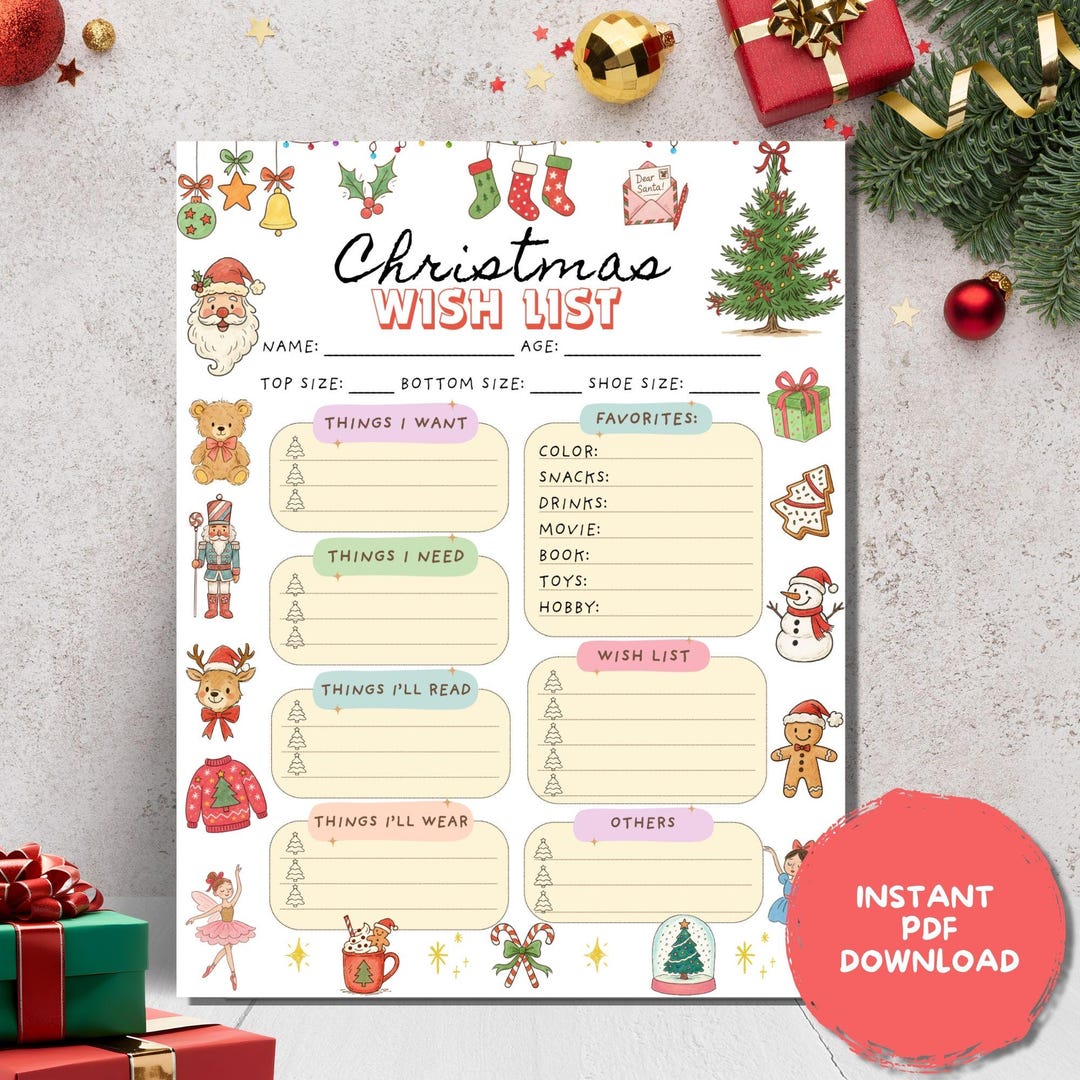 Christmas Wish List Printable for Kids, Letter to Santa Template ...