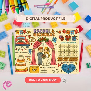 Personalized Wedding Coloring Placemat for Kids, Editable Placemat ...