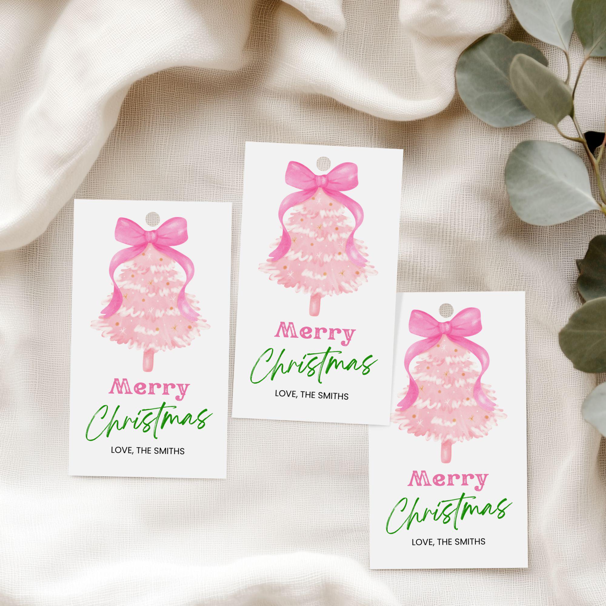 Editable Christmas Gift Tags Template, Pink Holiday Tags, Printable ...