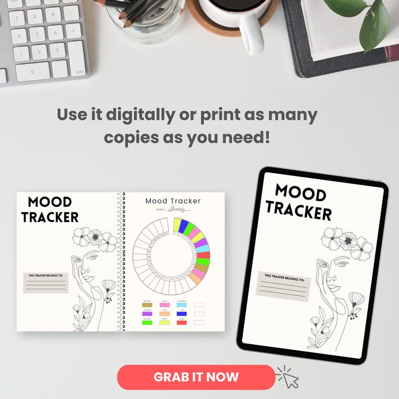 Mood Tracker Printable PDF, Yearly Monthly Journal, Emotion & Habit ...