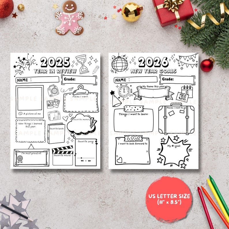 New Years Goals Digital Download, 2026 New Years Printable, Year in ...