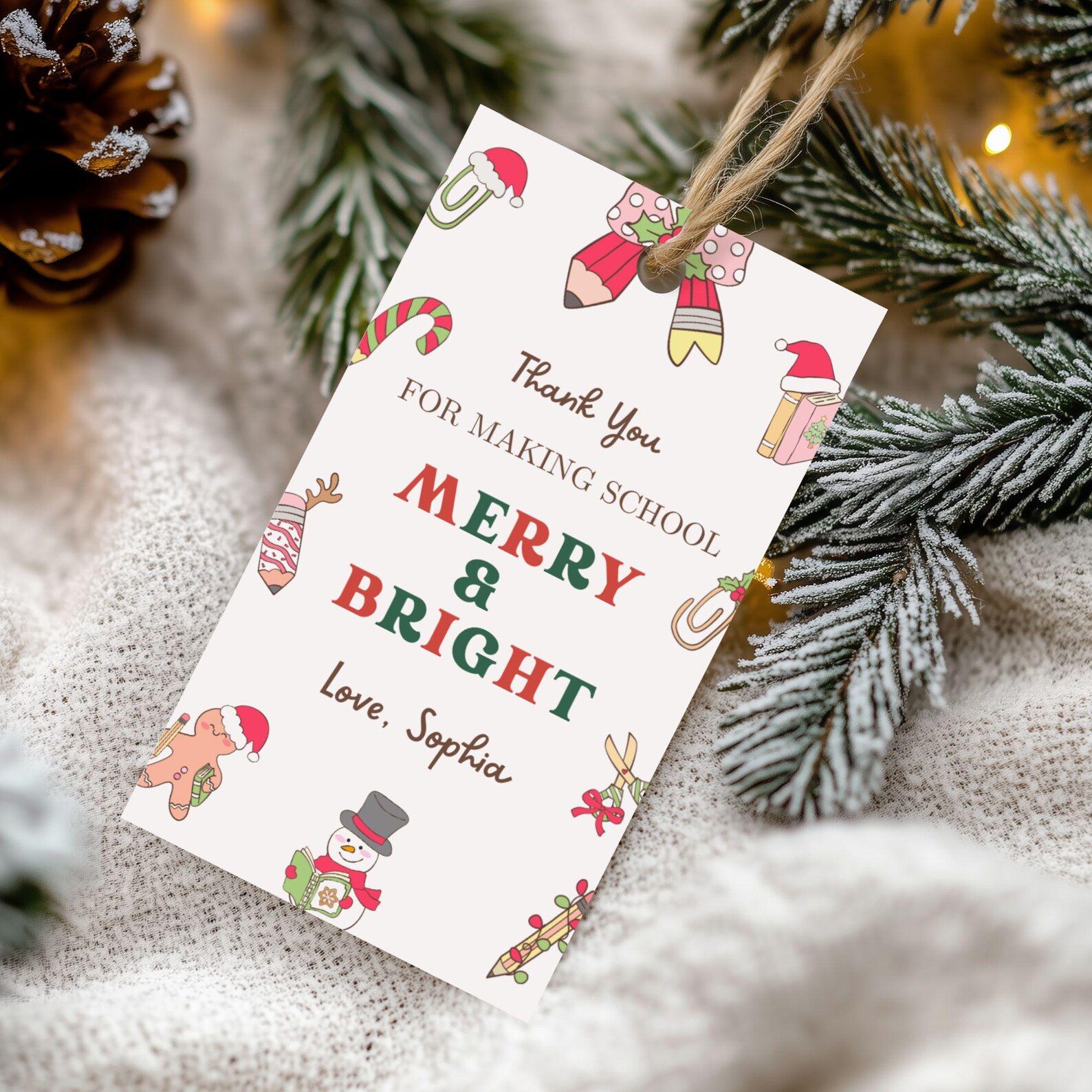 Editable Christmas Teacher Gift Tag Template, Printable Thank You, Kids ...