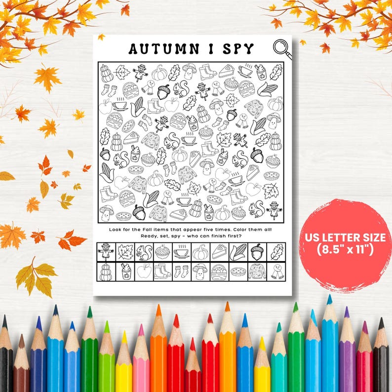 I Spy Fall Printable Game, Autumn Activity for Kids, Thanksgiving ...