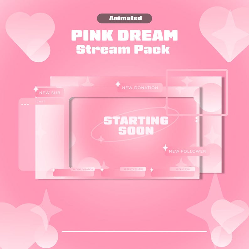 Pink Dream Stream Overlay Pack – Animated & Static Twitch Overlays ...
