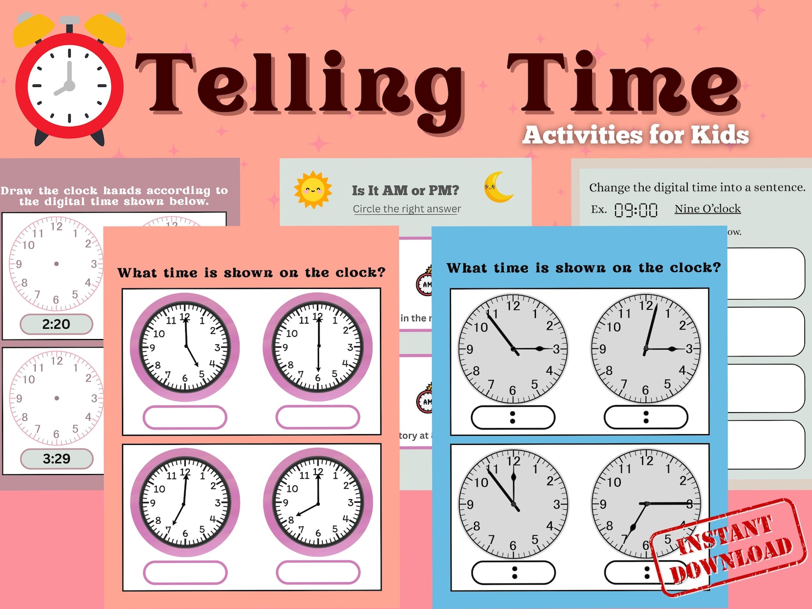 Telling Time Activities for Kids | Analog Time Activities | AM and PM ...