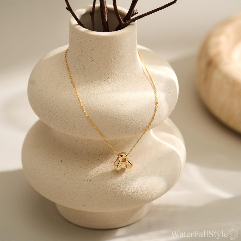 Custom Bubble Letter Necklace, Dainty 3D Letter Name Necklace, Initial ...