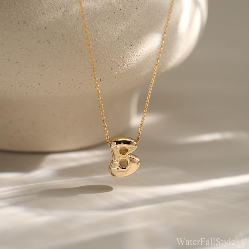 Custom Bubble Letter Necklace, Dainty 3D Letter Name Necklace, Initial ...