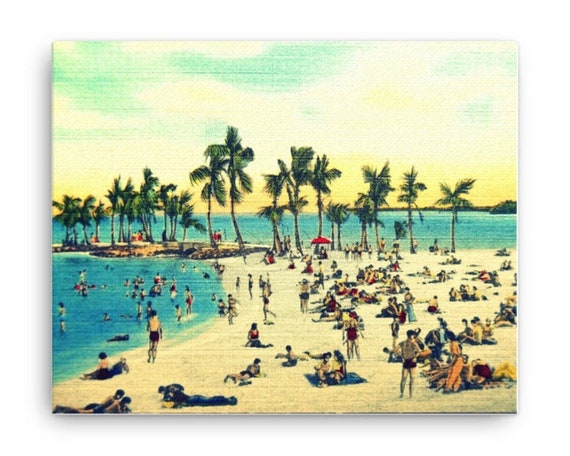 Vintage Beach Scene Canvas Old Florida Art 36x48 Canvas Art | Etsy