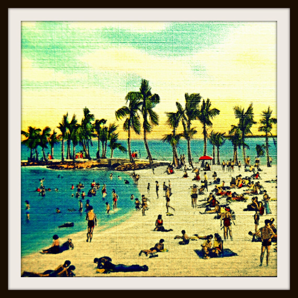 Vintage Beach Scene Vintage Beach Picture Colorful Beach - Etsy