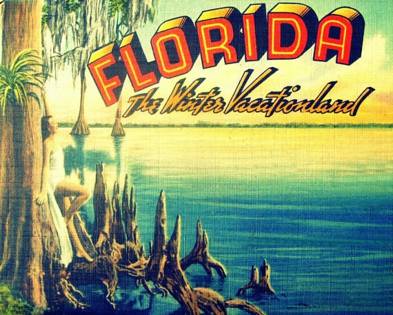 Vintage Florida Travel Poster, Retro Beach Wall Art - Etsy