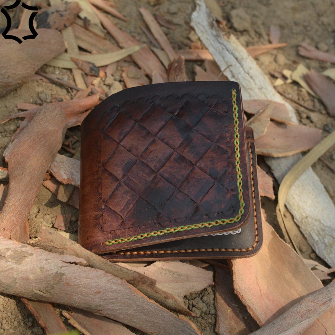 Handmade Carved Leather Bifold Wallet: Wooden Shade Veg Tan - Etsy