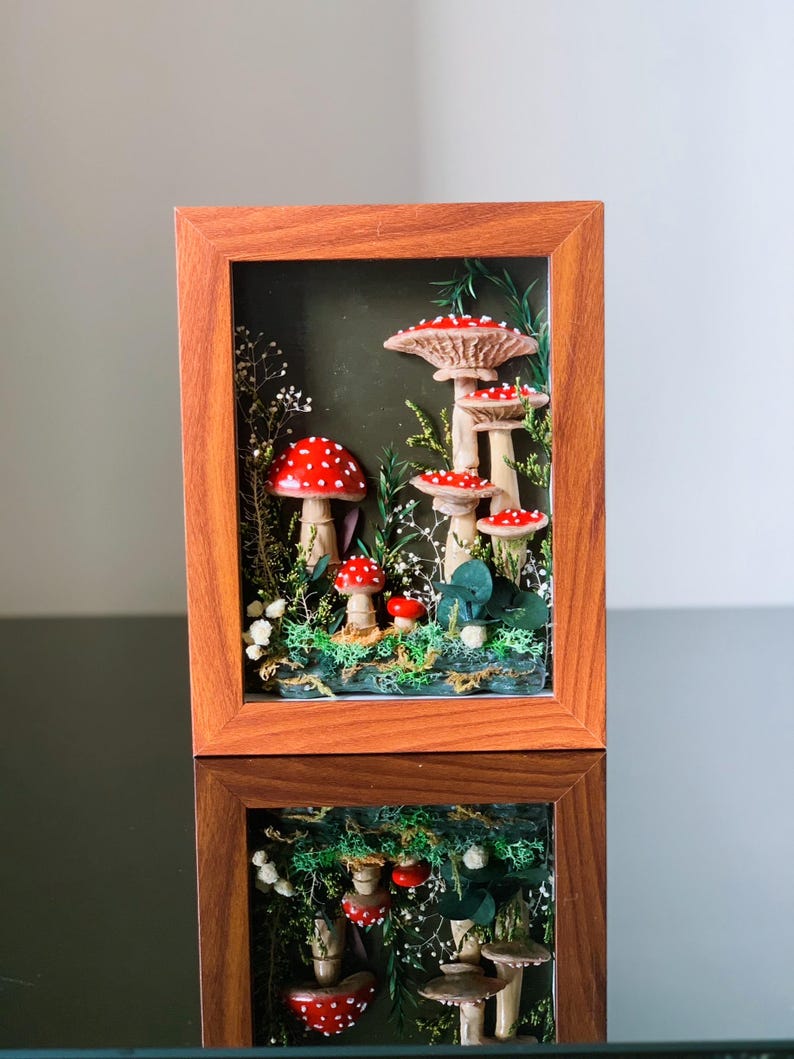 Polymer Clay Mushroom Forest Shadow Box: Cottagecore Wall Art - Etsy
