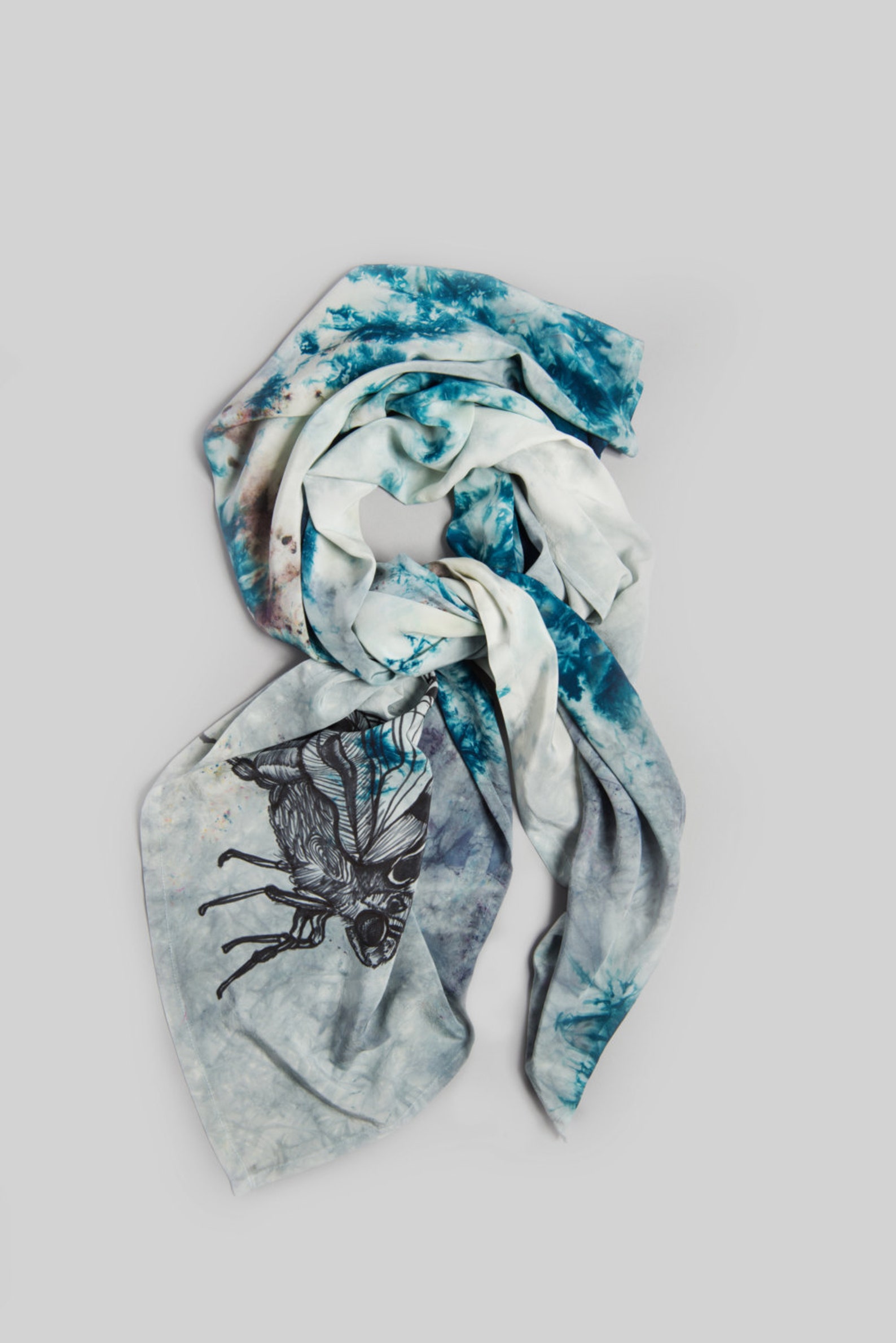 HAND DYED SILK Scarf Hand Drawn Moth Greys With Dark Green - Etsy