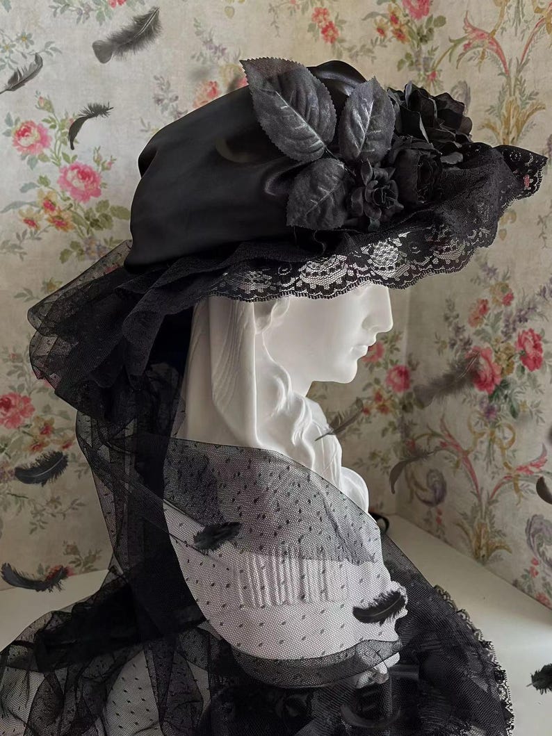 Elegant Handmade Vintage Black Widow Hat With Lace Veil - Etsy
