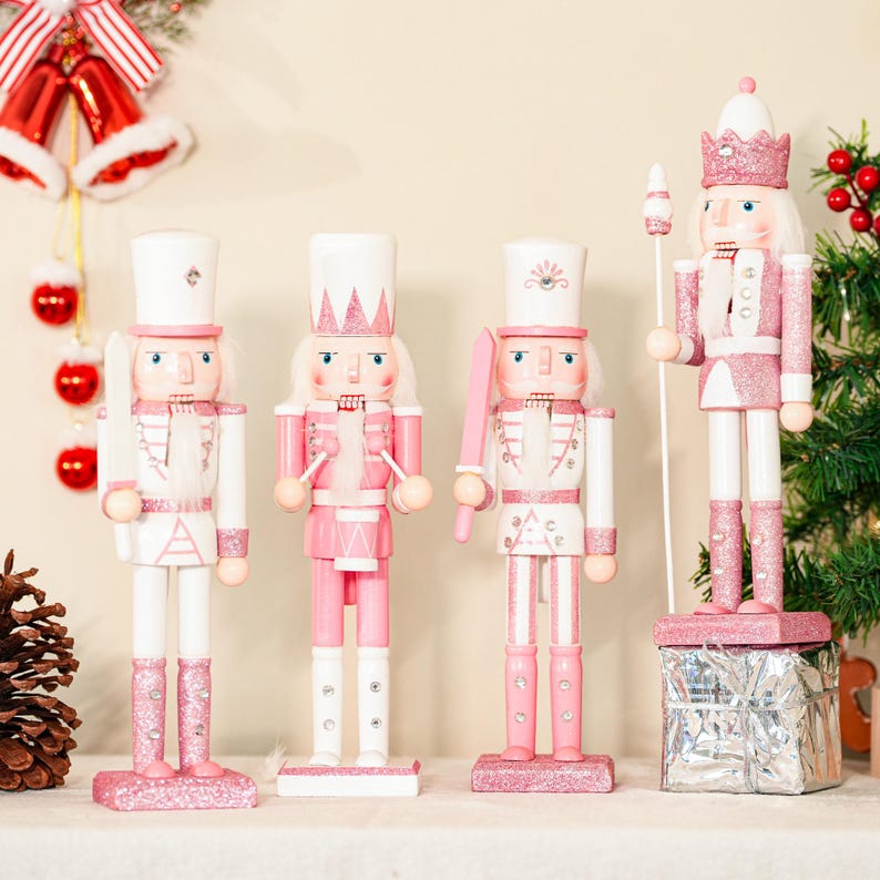 Wooden Pink & White Nutcracker Set - Princess Style Christmas Soldiers ...