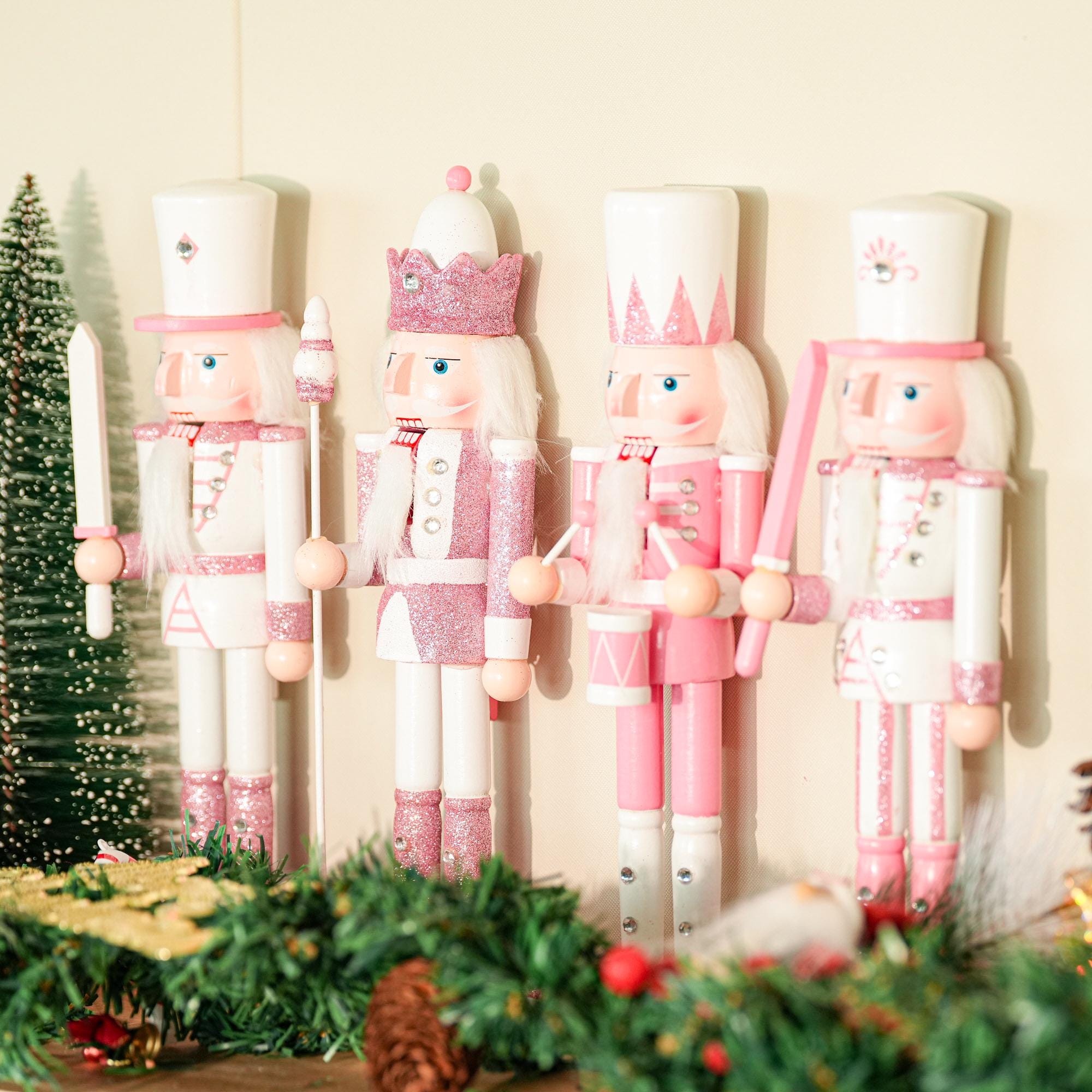 Wooden Pink & White Nutcracker Set - Princess Style Christmas Soldiers ...
