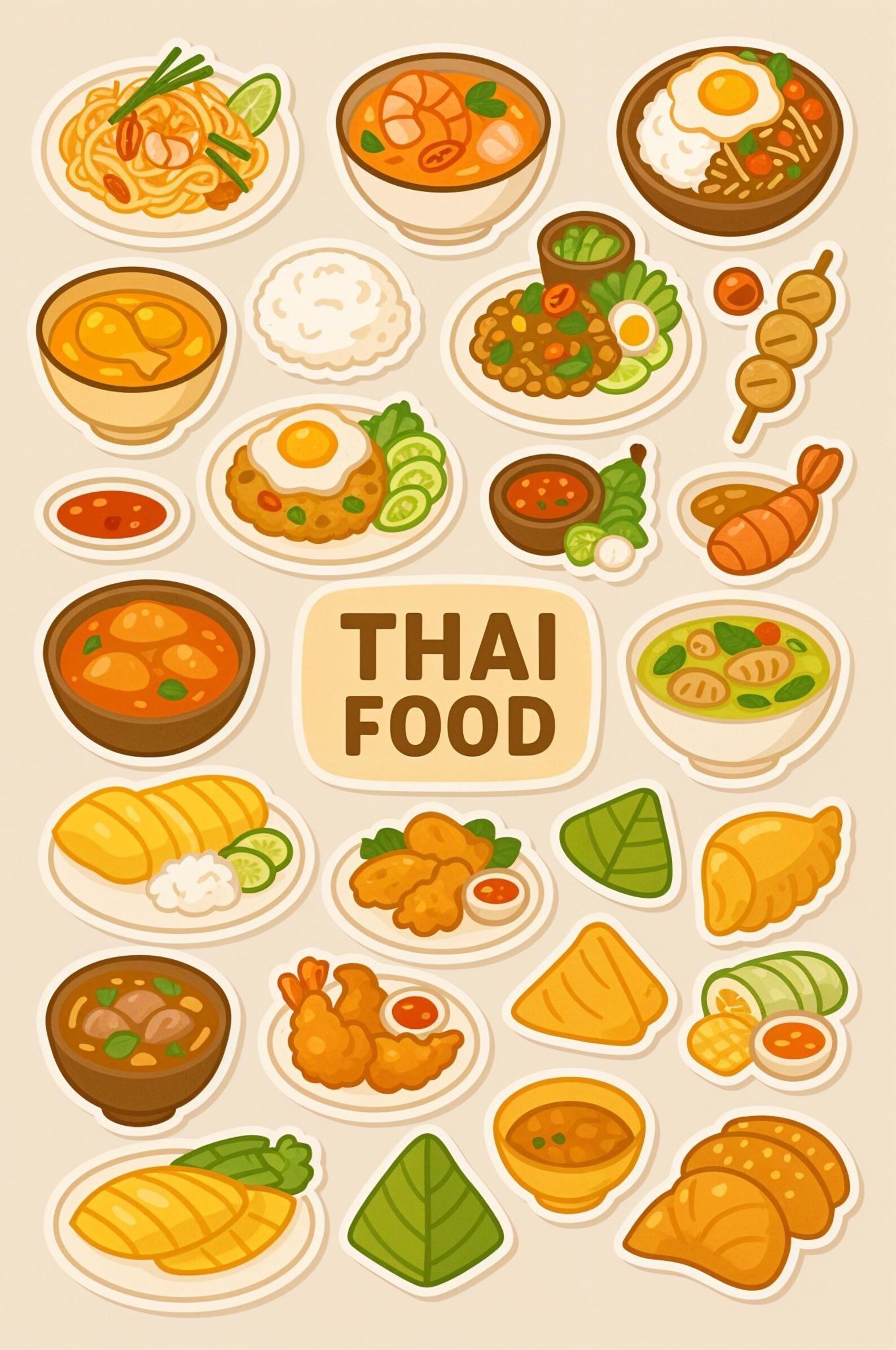 Cute Thai Food Digital Stickers PNG | Printable Sticker Pack | Digital ...