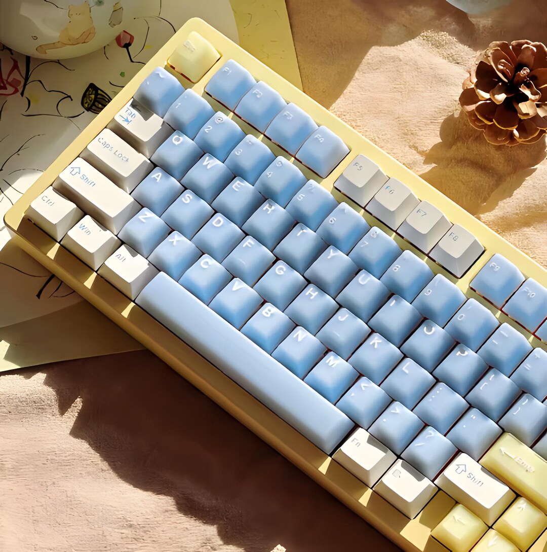 Blue & White Translucent Keycaps – 164 Keys | Cherry Profile | Double ...