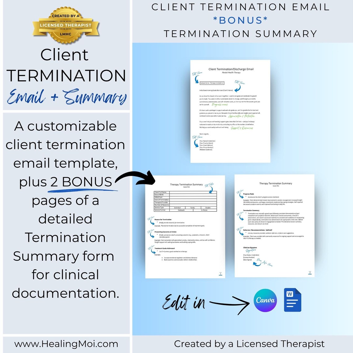 Client Termination Email Template | Clinical Discharge Summary ...