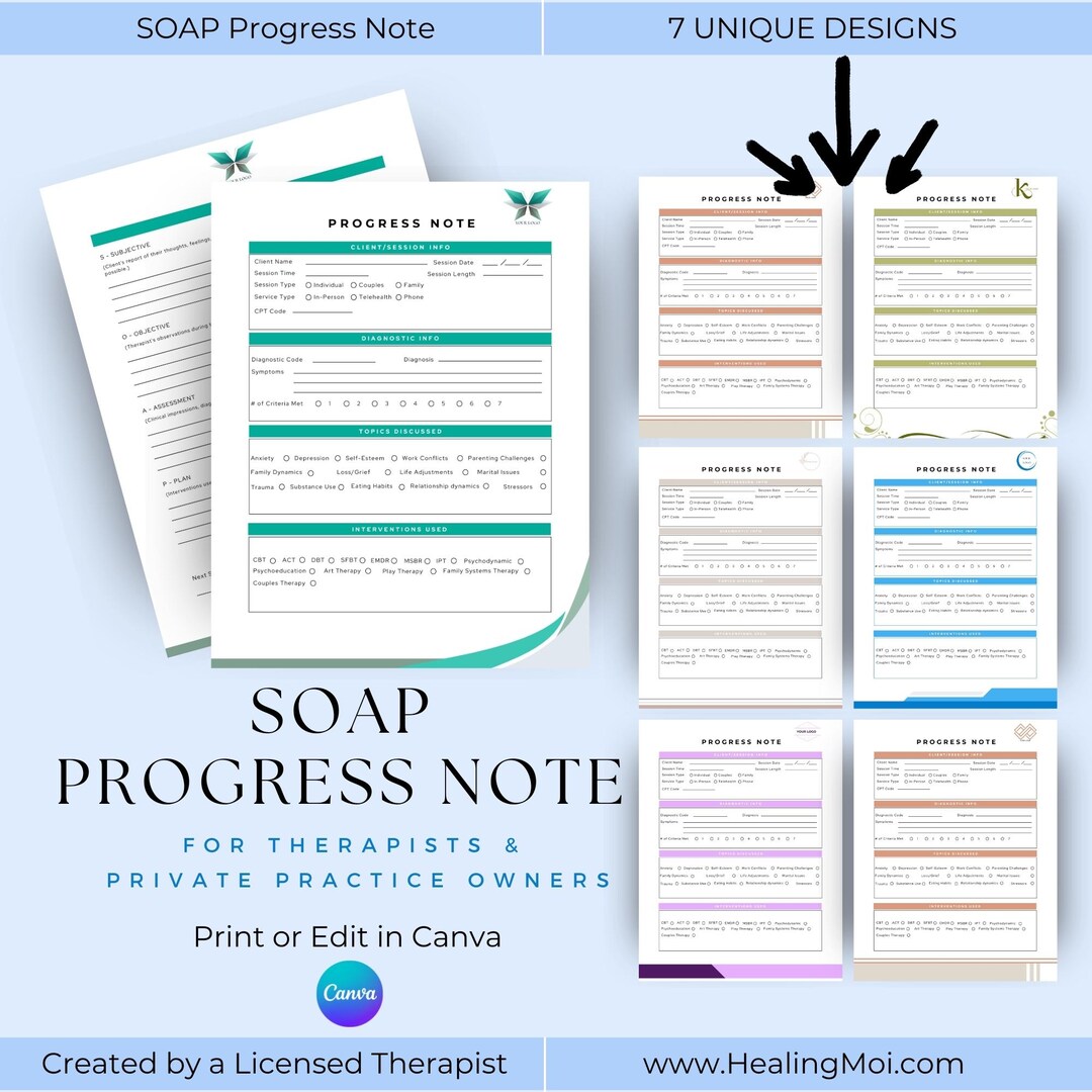 Clinical SOAP Progress Note | Private Practice Therapist Forms | Client ...