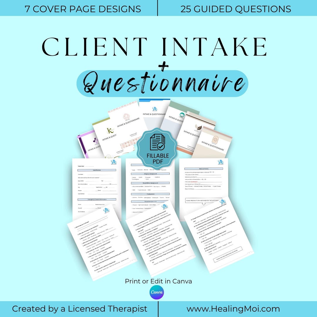 Client Intake & Questionnaire Fillable Template | Private Practice ...