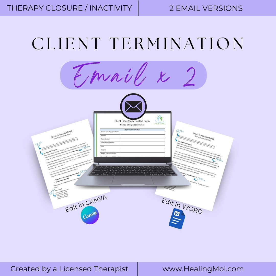 Client Termination Email Template | Therapy Closure for Inactivity No ...