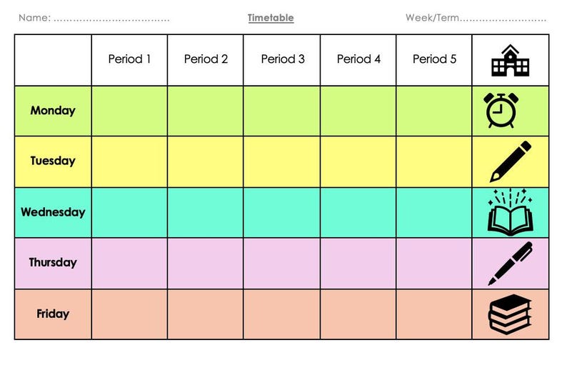Student Timetable Templates: 60-page Weekly Class Schedule (PDF & DOCX ...