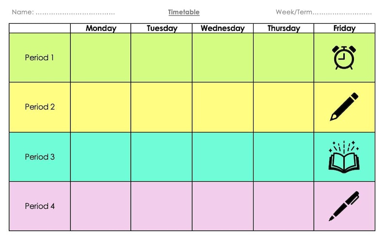 Student Timetable Templates: 60-page Weekly Class Schedule (PDF & DOCX ...