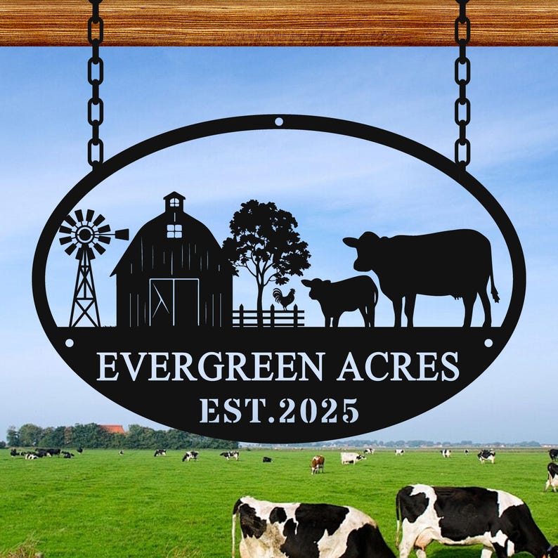 Personalized Cow and Calf Ranch Sign, Custom Metal Farmhouse Wall Decor ...