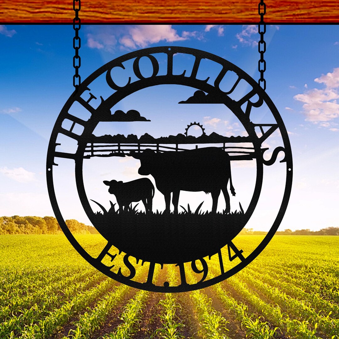 Personalized Cow and Calf Ranch Sign, Custom Metal Farmhouse Wall Decor ...