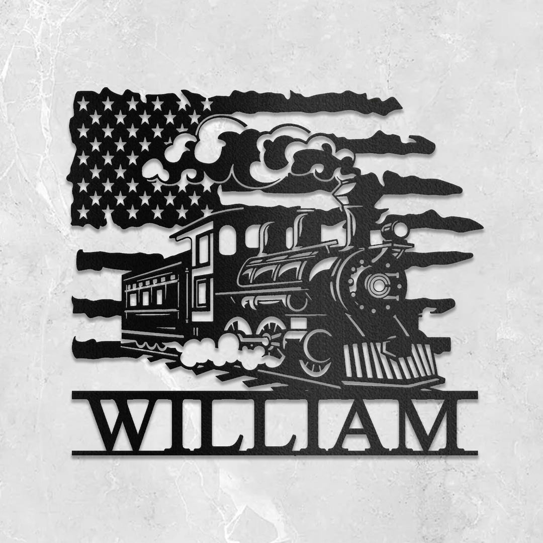 Custom American Flag Train Metal Sign | Train Room Deco | Custom Name ...
