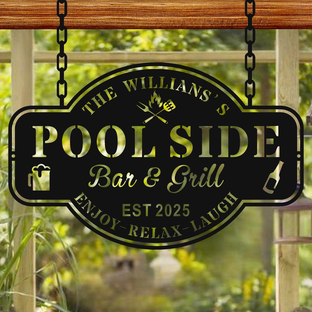 Custom Metal Pool Sign: Personalized Backyard Bar & Grill Decor - Etsy