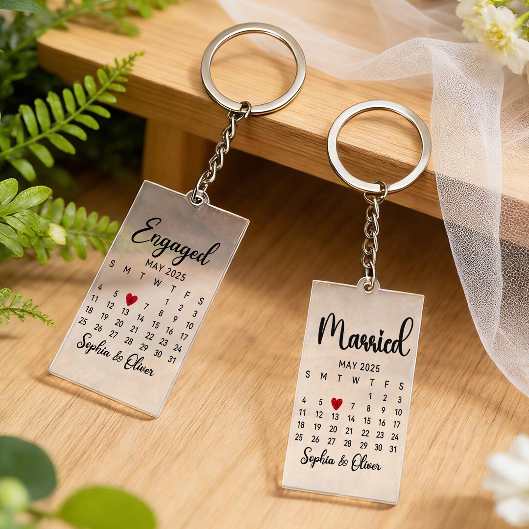 Personalized Wedding Date Acrylic Keychain, Engagement Keepsake - Etsy