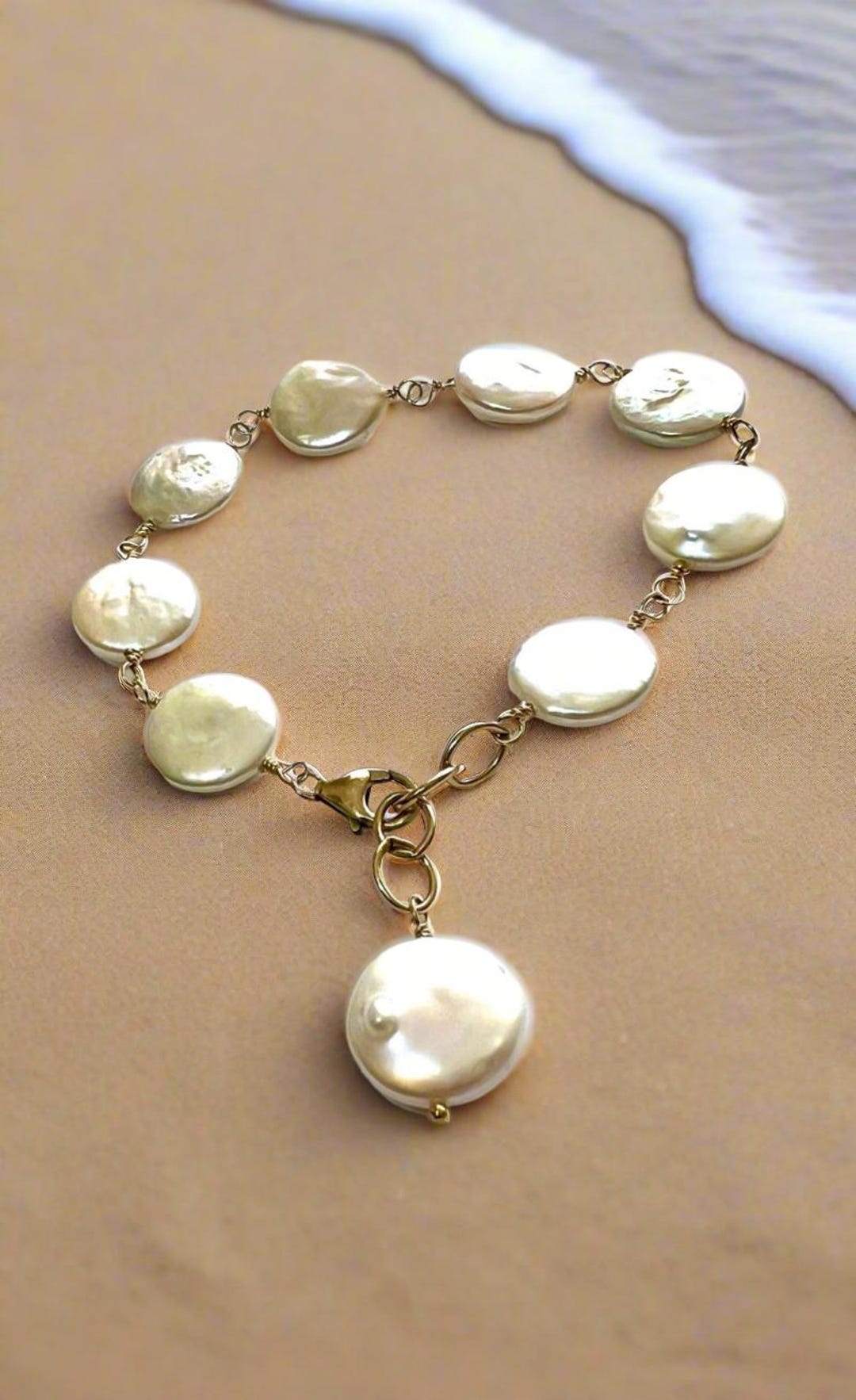 Full Moon Bracelet, Coin Pearls, Artisan Handmade in 14k Goldfilled - Etsy